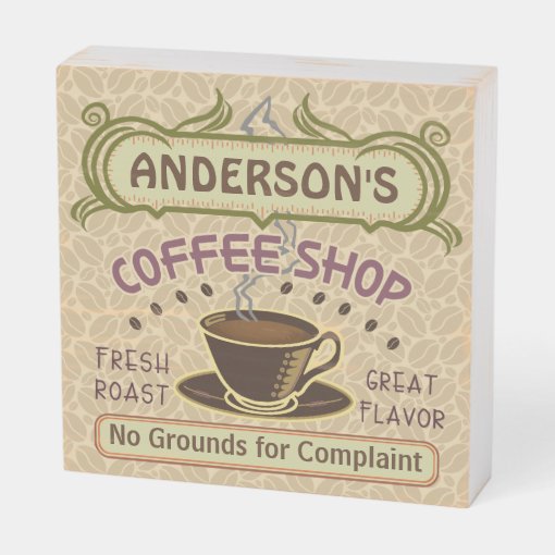 Coffee Shop Coffeehouse Cafe Lt Beans Personalized Wooden Box Sign | Zazzle