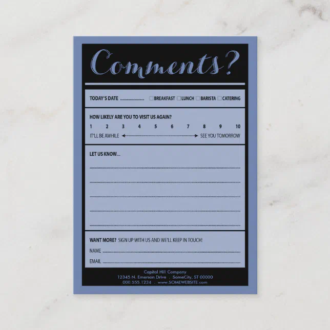 coffee shop comment card | Zazzle