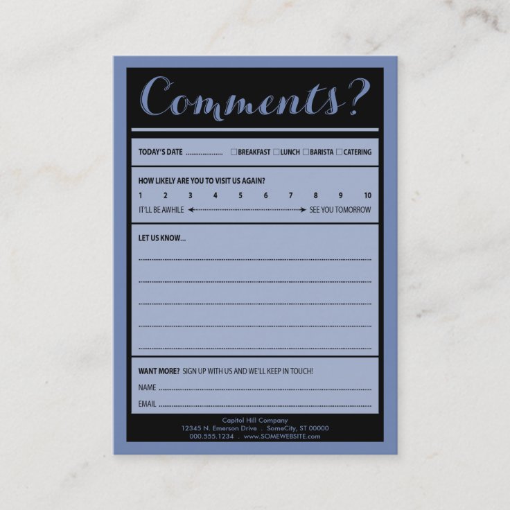 coffee shop comment card | Zazzle