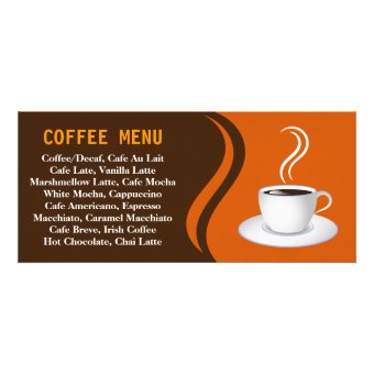 Coffee Shop Menu Brown and Orange Cafe Rack Cards | Zazzle
