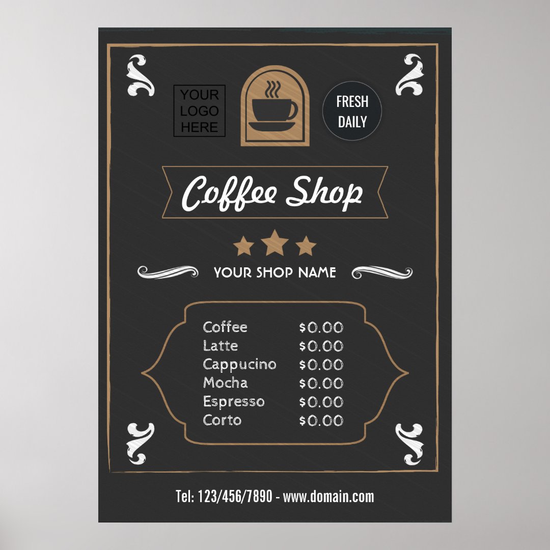 Coffee Shop Retro add logo Menu Poster | Zazzle