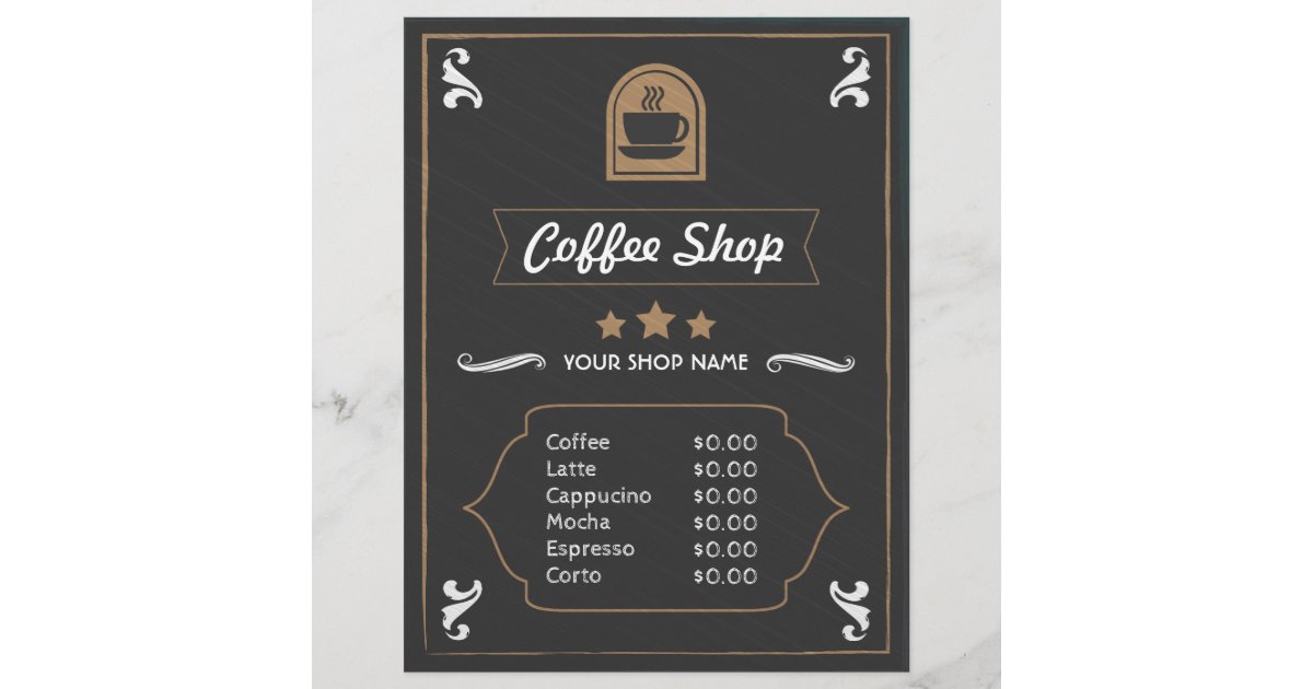 Coffee Shop Retro photo and logo Menu Card | Zazzle