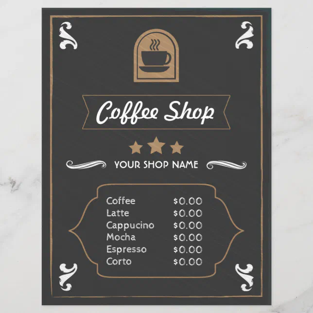 Coffee Shop Retro photo and logo Menu Card | Zazzle