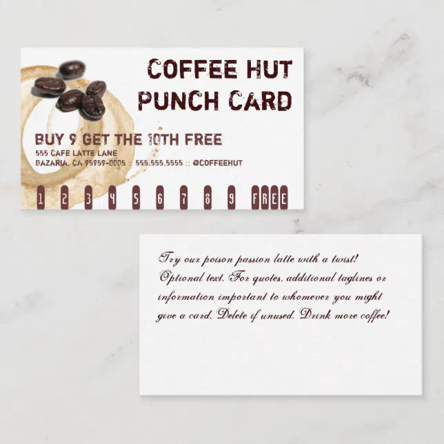 Coffee Stain Logo Drink Punch Card | Zazzle
