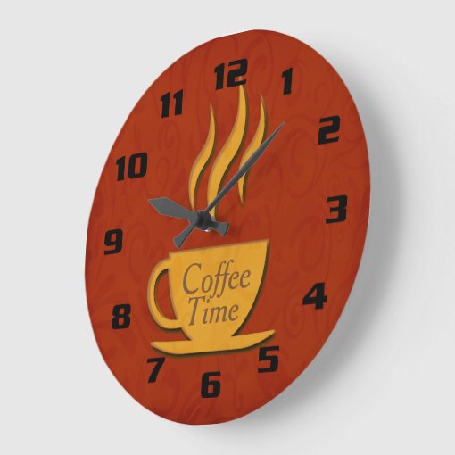 Coffee Time Beautiful Elegant Kitchen Large Clock | Zazzle