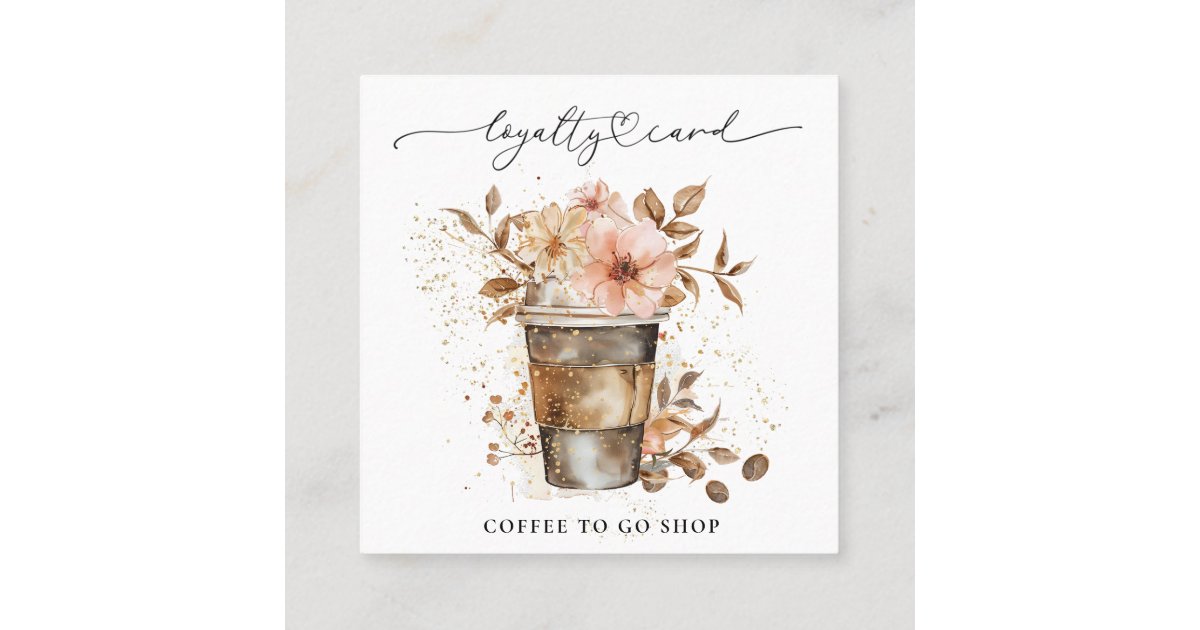 Coffee To Go Flowers Heart Rewards QR Loyalty Card | Zazzle