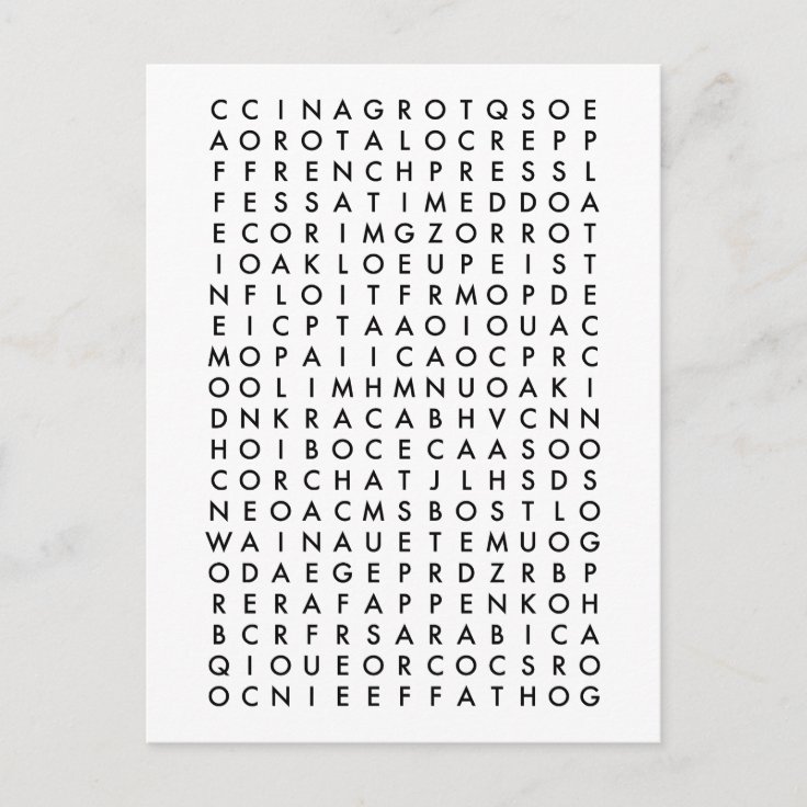coffee word search puzzle postcard | Zazzle