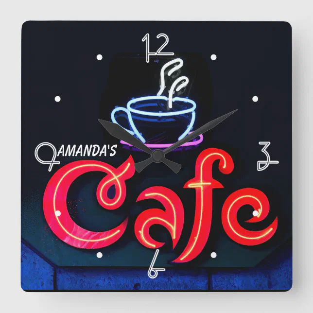 Coffeehouse Neon Light Home Personalized Bar Clock | Zazzle