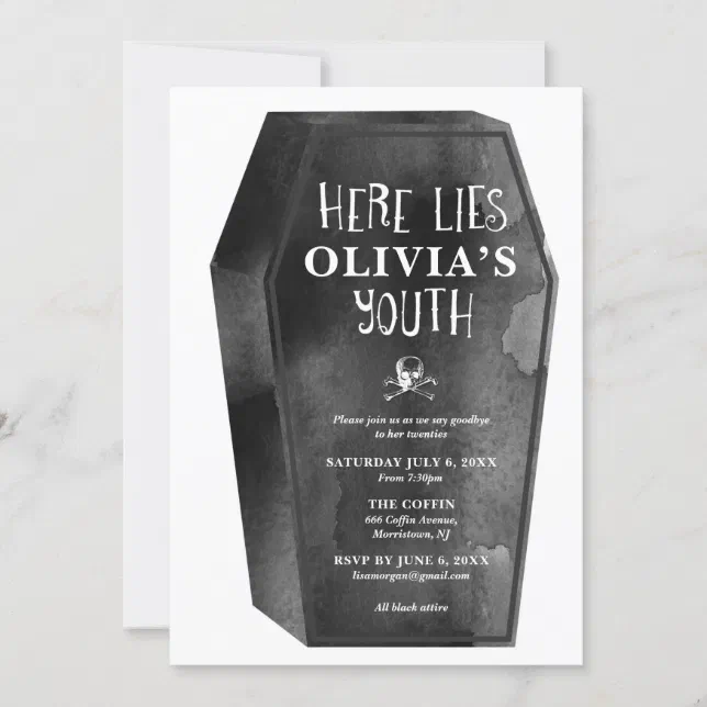 Coffin Party Here Lies My Youth Invitation | Zazzle