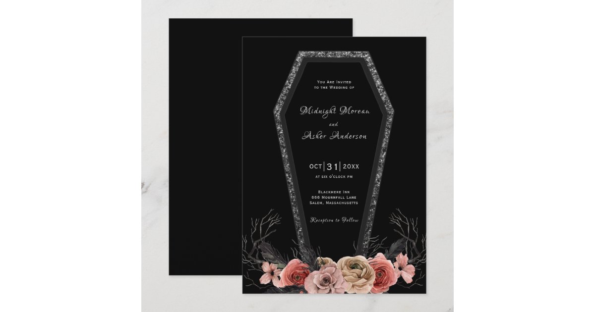 Coffin Roses Gothic Halloween Wedding Invitation | Zazzle
