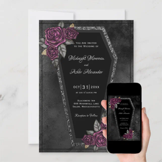 Coffin with Roses Gothic Wedding Invitation | Zazzle