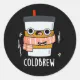Cold Brew Funny Freezing Coffee Pun Dark BG Classic Round Sticker | Zazzle