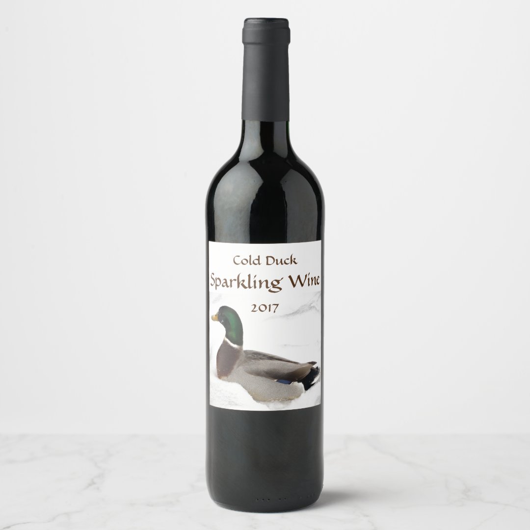 Cold Duck in White Snow Sparkling Wine Label | Zazzle