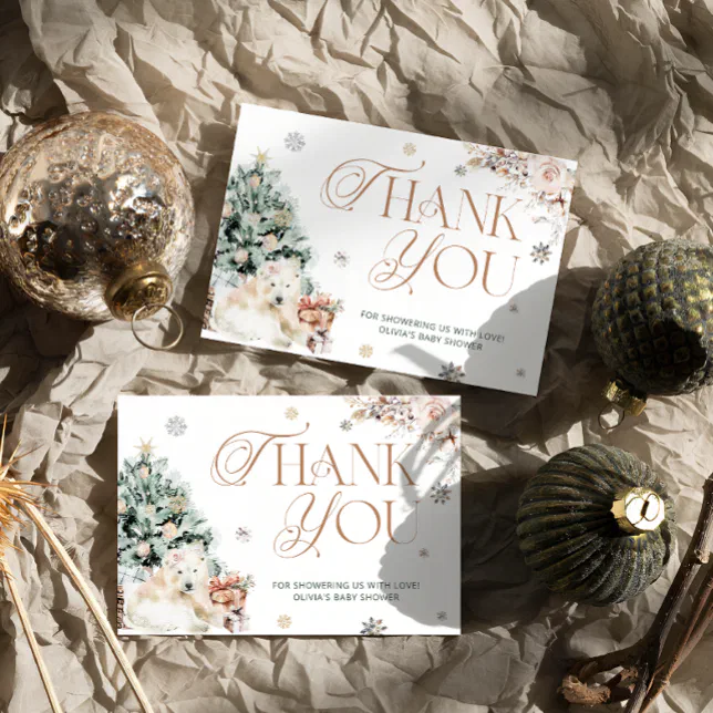Cold Outside Cute Polar Bear Baby Shower Thank You Card | Zazzle
