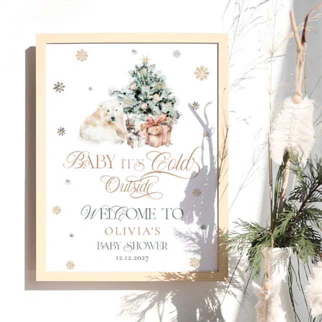 Cold Outside Cute Polar Bear Baby Shower Welcome Poster | Zazzle