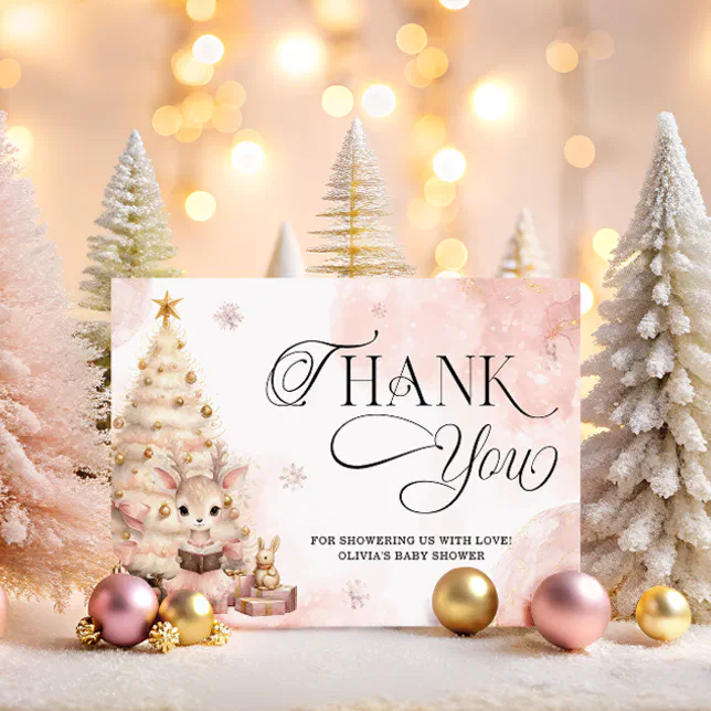 Cold Outside Pink Winter Baby Shower Thank You Card | Zazzle