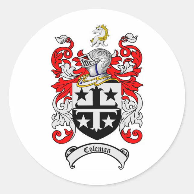 COLEMAN FAMILY CREST - COLEMAN COAT OF ARMS CLASSIC ROUND STICKER | Zazzle