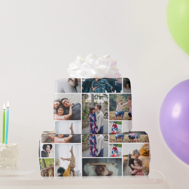 Create Your Own Custom Photo Grid Wrapping Paper | Zazzle
