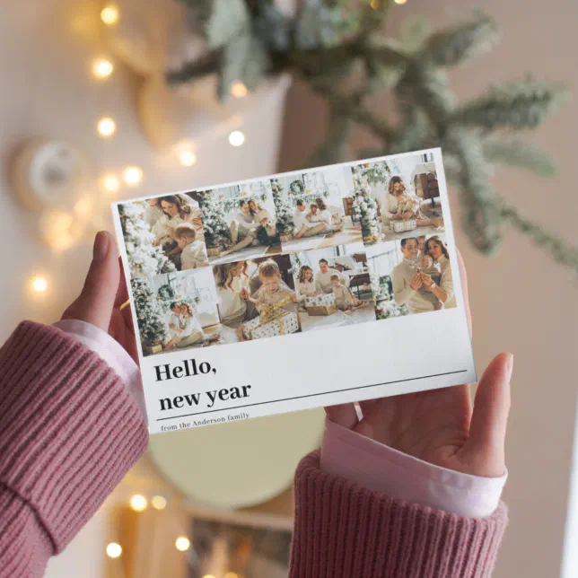 Collage Family Photo | Hello New Year Postcard | Zazzle