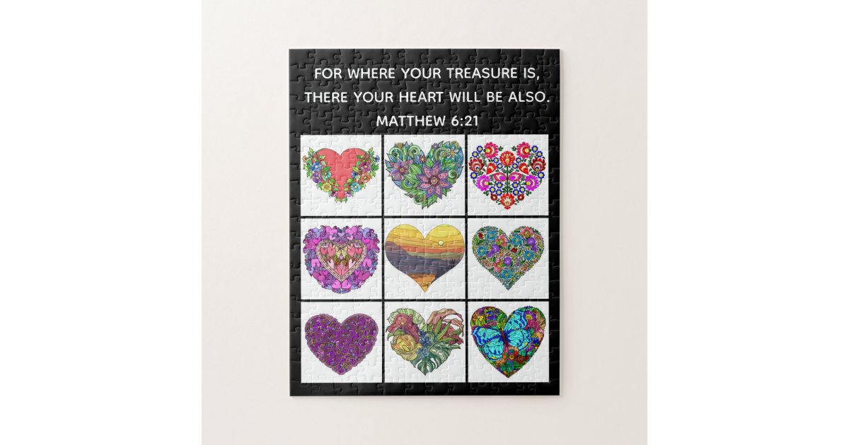 Collage of Hearts, with Verse from Matthew 6:21 Jigsaw Puzzle | Zazzle