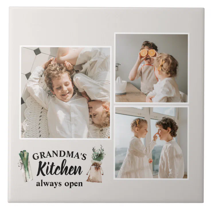 Collage Photo & Grandma Kitchen Is Always Open Ceramic Tile | Zazzle
