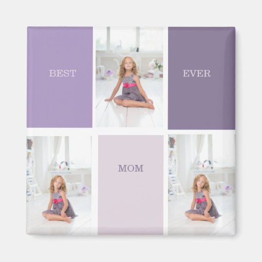 Collage Photo Purple Best Mom Ever Gift Magnet | Zazzle
