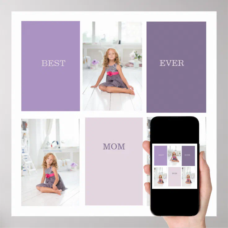 Collage Photo Purple Best Mom Ever Gift Poster | Zazzle