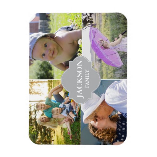 Collage photos with family name multi pictures magnet | Zazzle