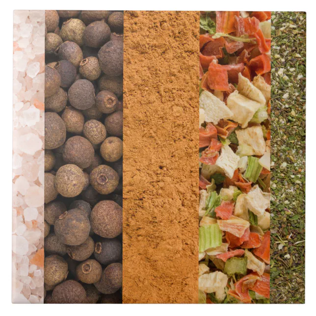 Collage set of spices and food ingredients ceramic tile | Zazzle