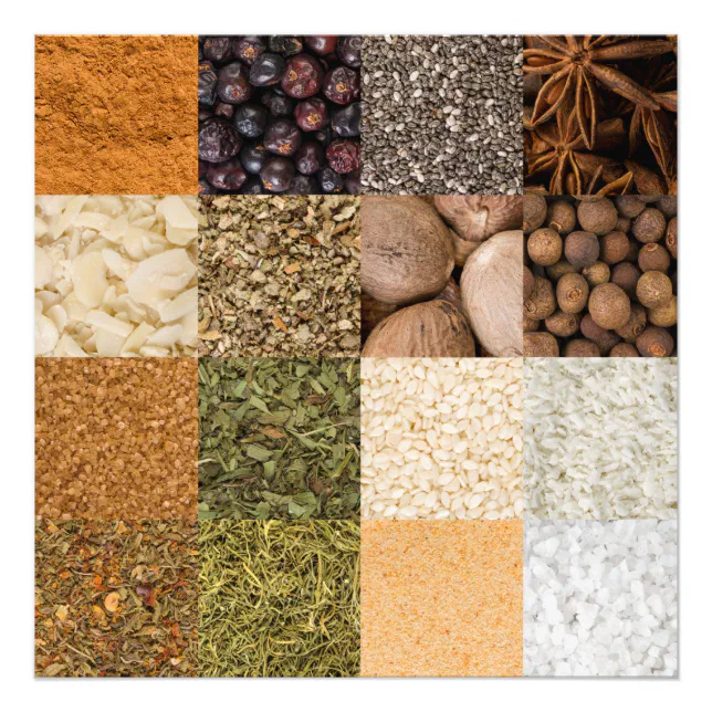 Collage set of spices and food ingredients photo print | Zazzle