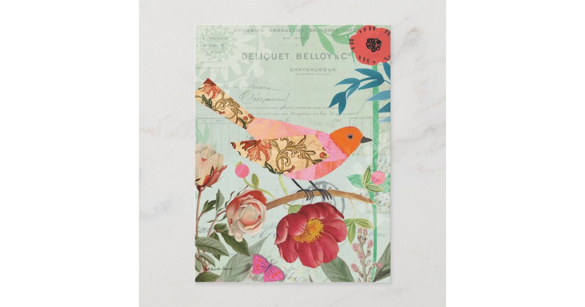 Collage-Style Songbird Postcard | Zazzle
