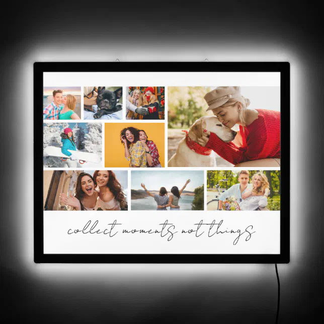 Collect Moments Script Multi Photo Collage Modern LED Sign | Zazzle