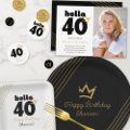 Hello 40 Milestone Birthday Black Gold Crown Invitation | Zazzle