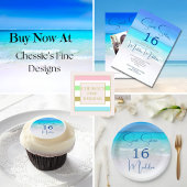 Beach Scene Sweet Sixteen Blue Photo Birthday Invitation | Zazzle