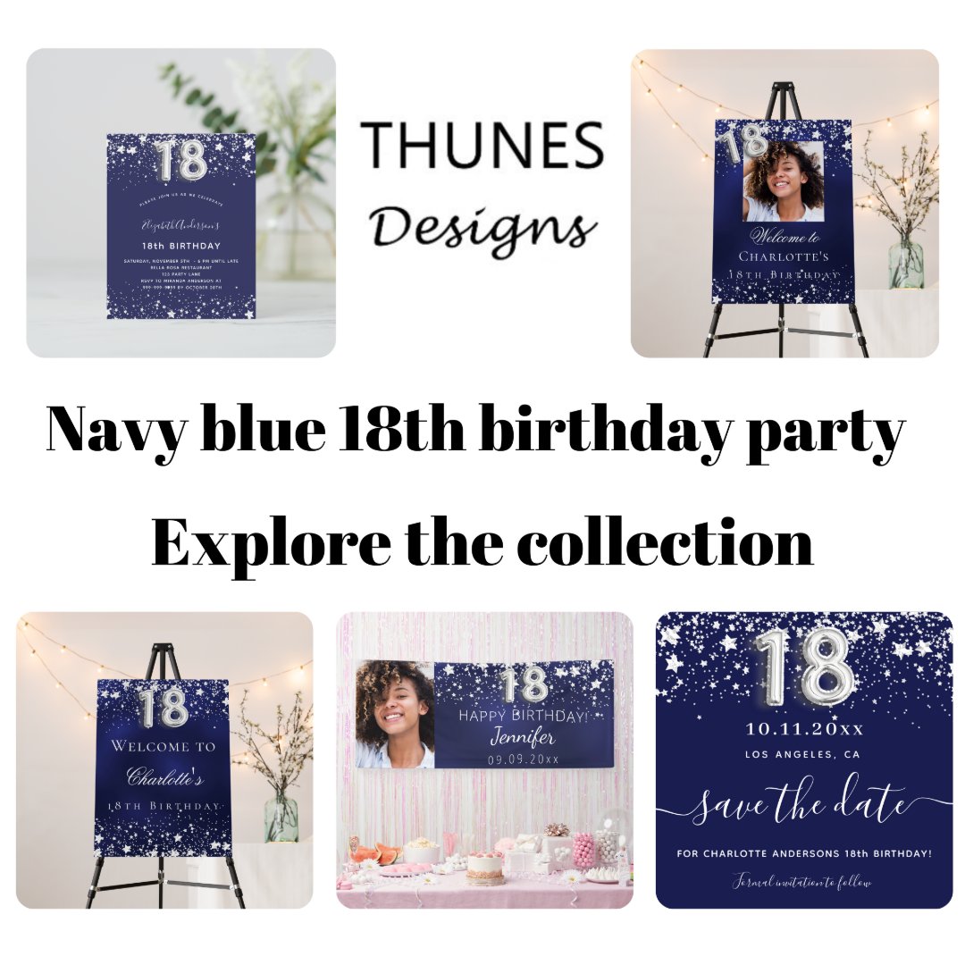 18th birthday navy blue silver stars luxury invitation | Zazzle