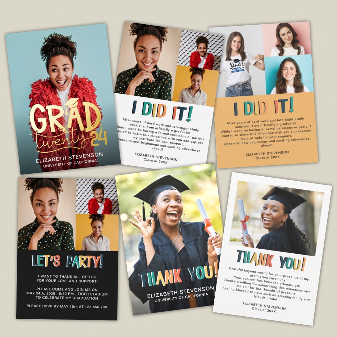 6 photos collage fun I DID IT retro colors name Graduation Cap Topper ...