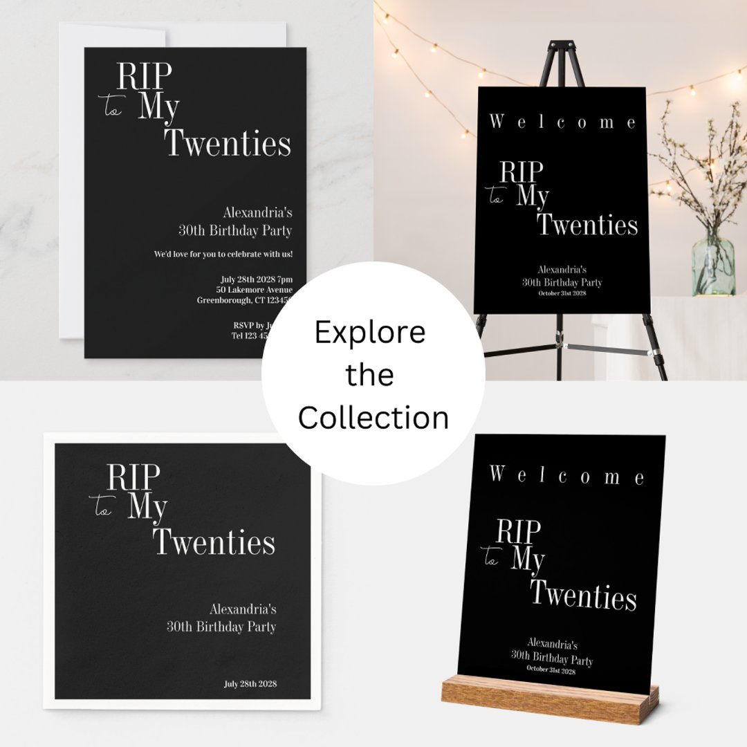 RIP 20s 30th Birthday Party Black and White Invitation | Zazzle