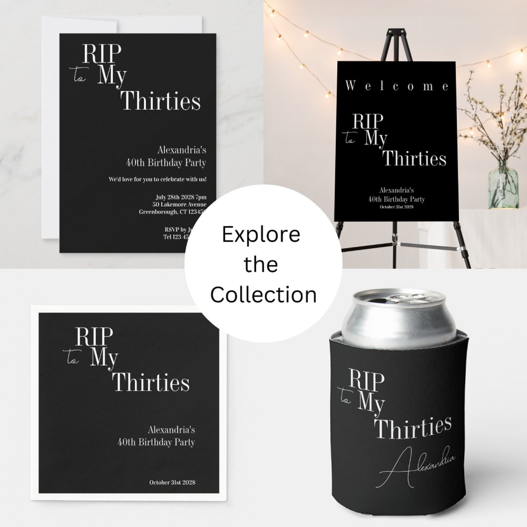 40th Birthday RIP 30s Black and White Party Invitation | Zazzle