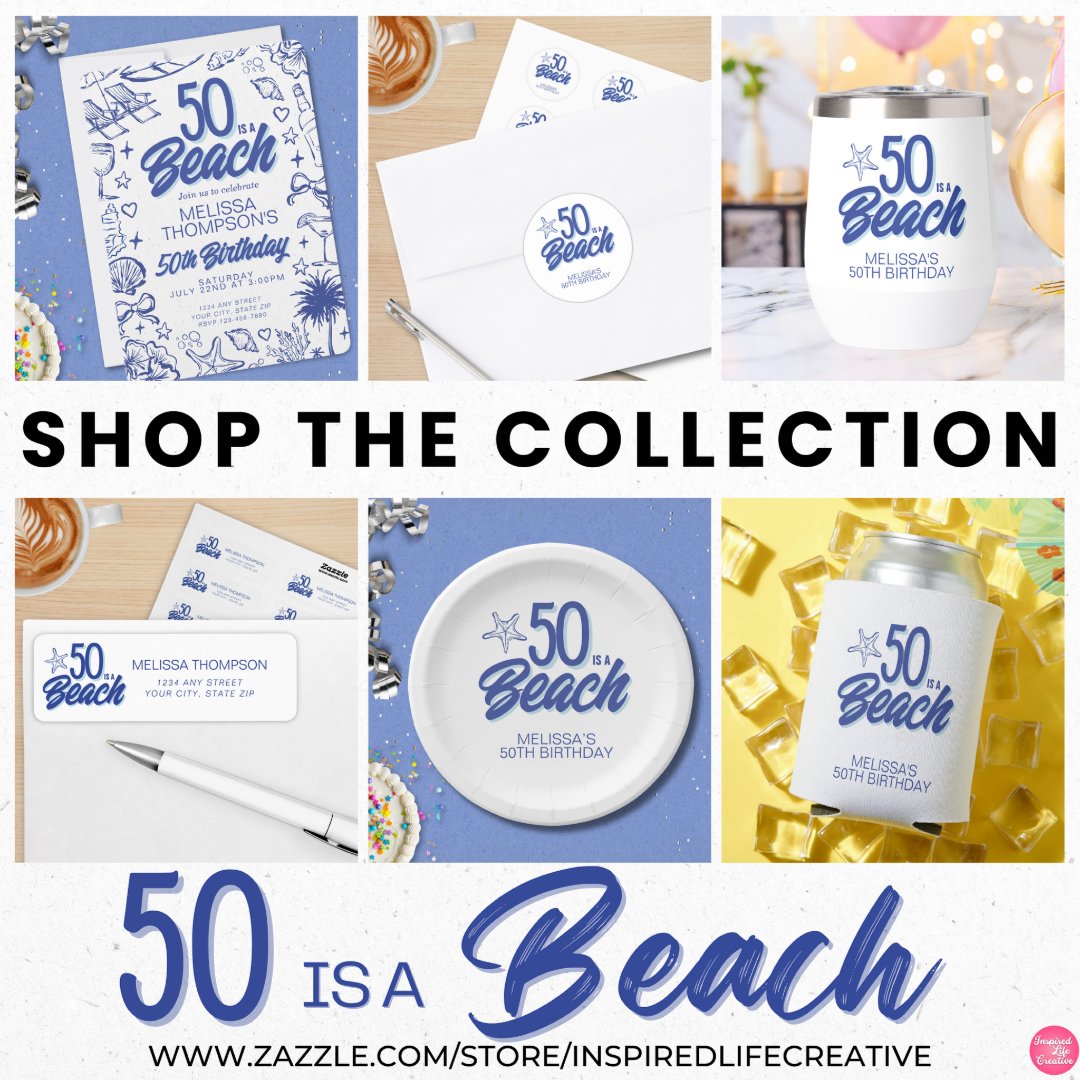Whimsical Hand Drawn Doodle 50th Beach Birthday Invitation | Zazzle