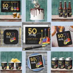 Thank You 50th birthday Guitar Rocks 50 Square Sticker | Zazzle