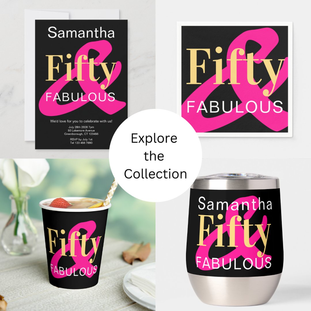 Fifty and Fabulous 50th Birthday Black Gold Pink Golf Ball Marker | Zazzle
