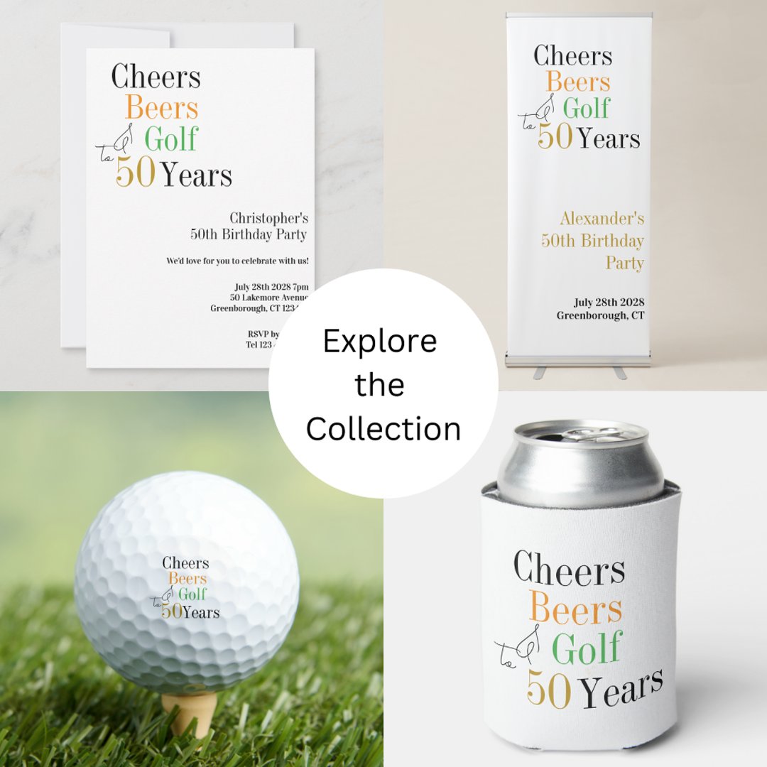 50th Birthday Golf Cheers Beers Minimal Party Invitation | Zazzle