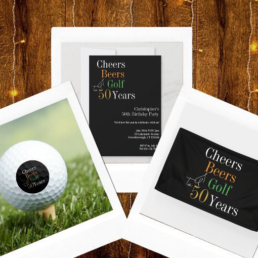 50th Birthday Cheers and Beers Golf Black and Gold Napkins | Zazzle