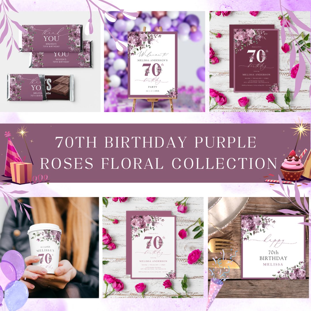 Elegant Purple Floral 70th Birthday Thank You Card | Zazzle