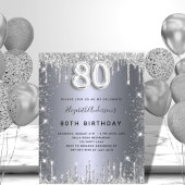Budget 80th birthday silver glitter invitation | Zazzle