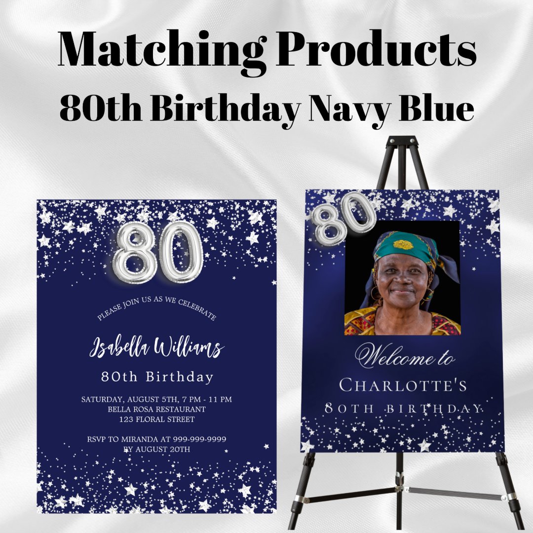 80th Birthday blue silver stars photo welcome Foam Board | Zazzle