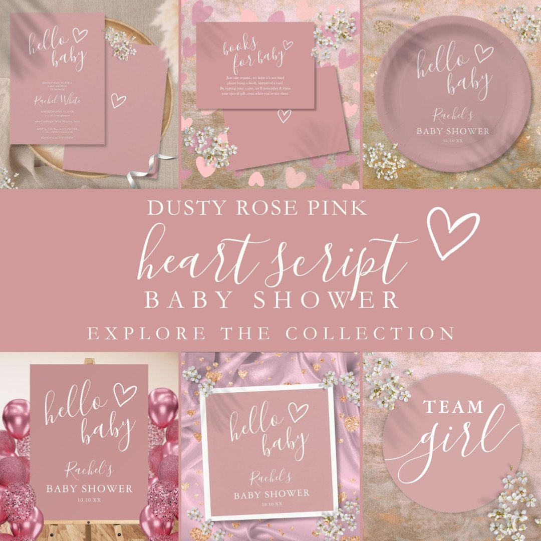 Hello Baby Shower Dusty Rose Pink Baby Girl Invitation | Zazzle