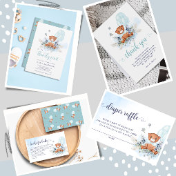 Blue Teddy Bear Balloon Diaper Raffle Poster | Zazzle