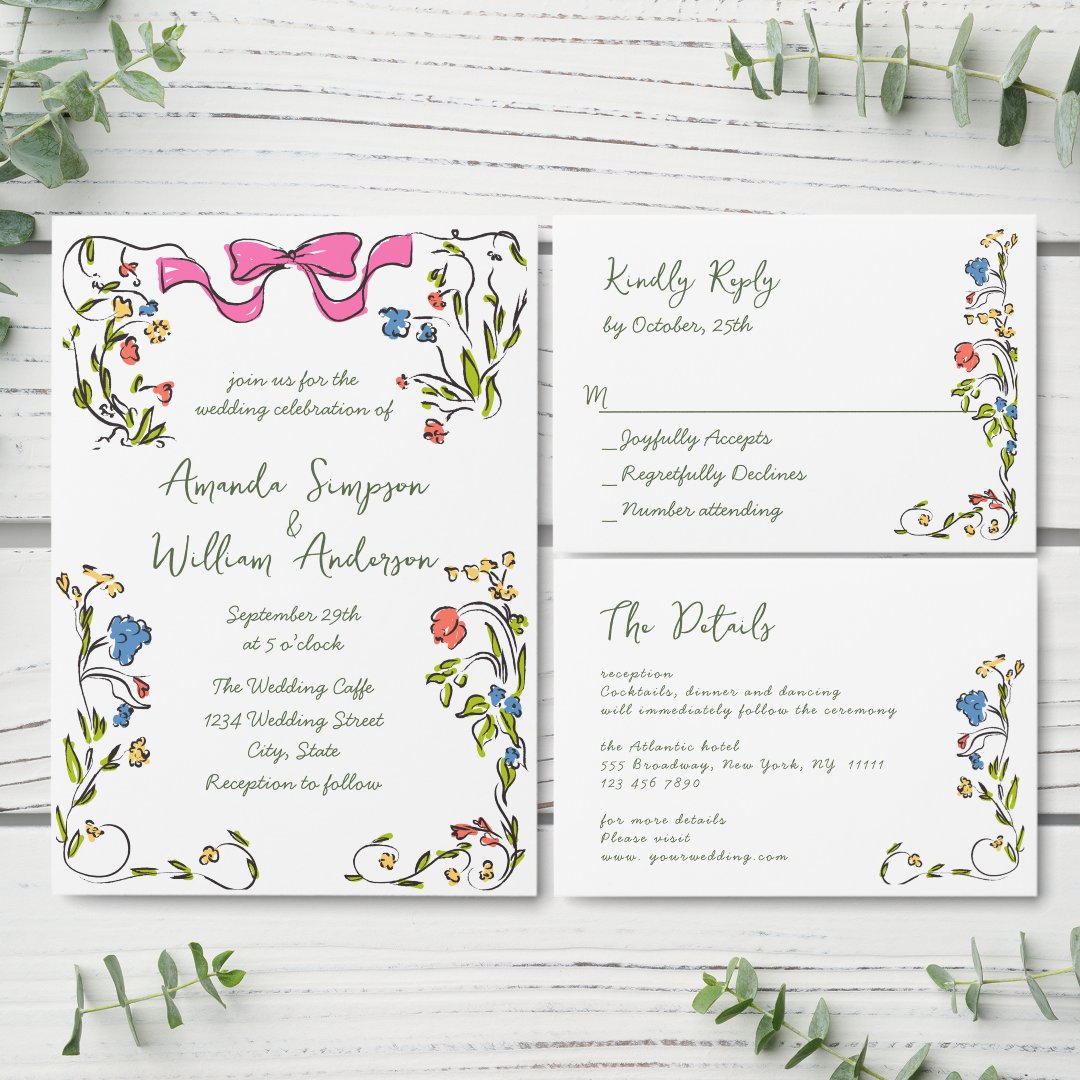 Funky Hand Drawn Scribble Retro Wedding Invitation | Zazzle