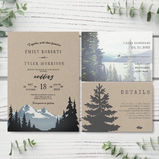 Rustic Mountain Woodland Forest Wedding Invitation | Zazzle